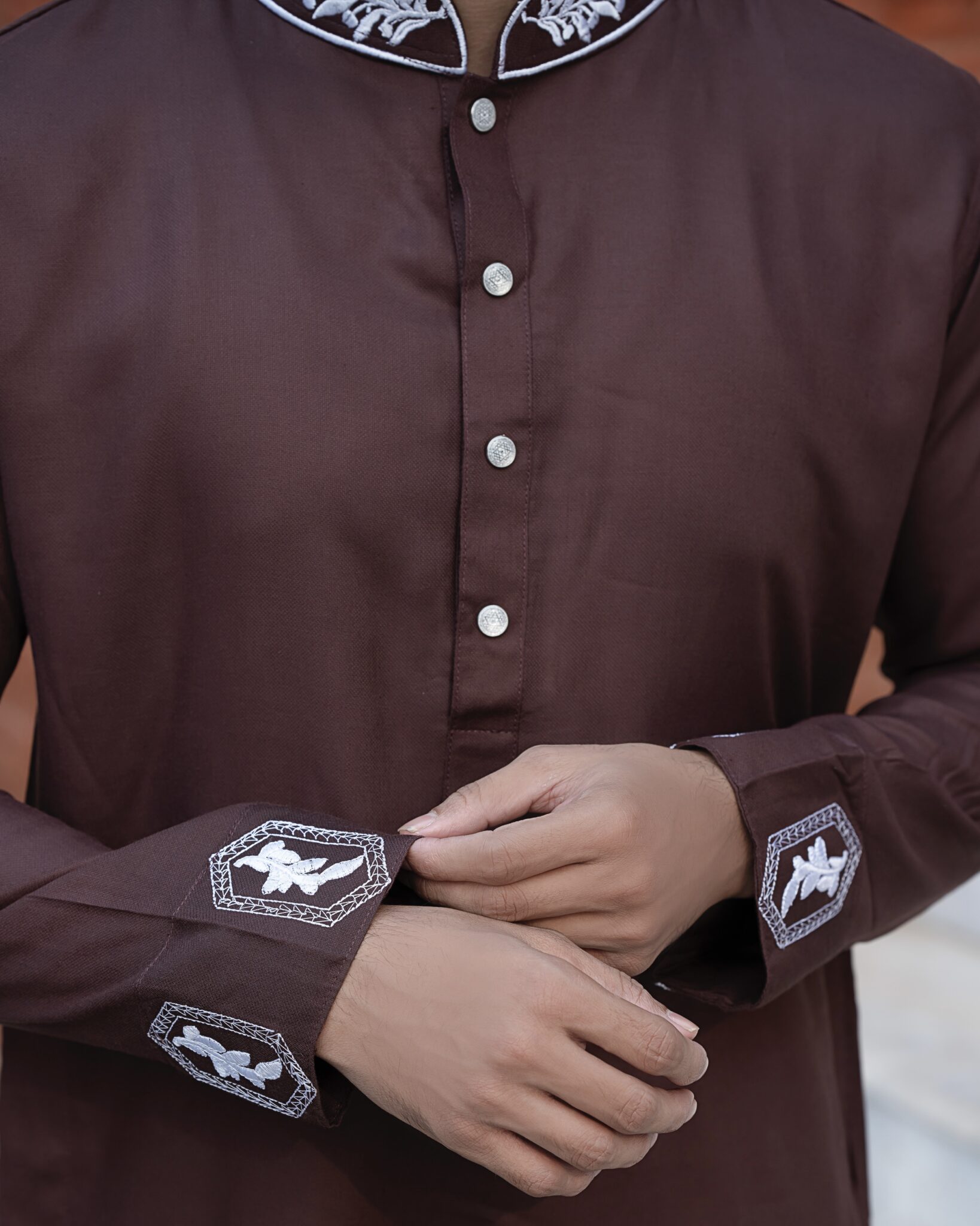 Premium – Coffee Colour Embroidery panjabi – marbeen.com